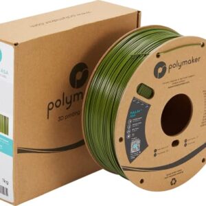 Polymaker ASA Filament 1.75mm Army Green ASA, 1kg Heat Resistant Weather Resistant ASA 1.75 Cardboard Spool - PolyLite ASA 3D Printer Filament Army Green, Perfect for Printing Outdoor Functional Parts