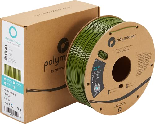 Polymaker ASA Filament 1.75mm Army Green ASA, 1kg Heat Resistant Weather Resistant ASA 1.75 Cardboard Spool - PolyLite ASA 3D Printer Filament Army Green, Perfect for Printing Outdoor Functional Parts