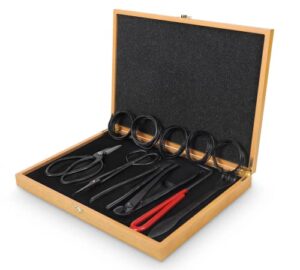 bonsai tools set with wood box 12pcs heavy duty bonsai tree kit, trimming scissor shears, concave cutter, wire rolls, wire cutter and more, gardening bonsai pruning & care kit