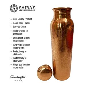 SAIRA’S 100% PURE COPPER WATER BOTTLE - LARGE 32 OZ - Boost Your Health - Huge Benefits - Handcrafted To Perfection - Keep Hydrated - Ayurvedic Water Bottle – Drink More Water - The Perfect way To Chill Water - Leak Proof Design - Perfect For Gift-Carved