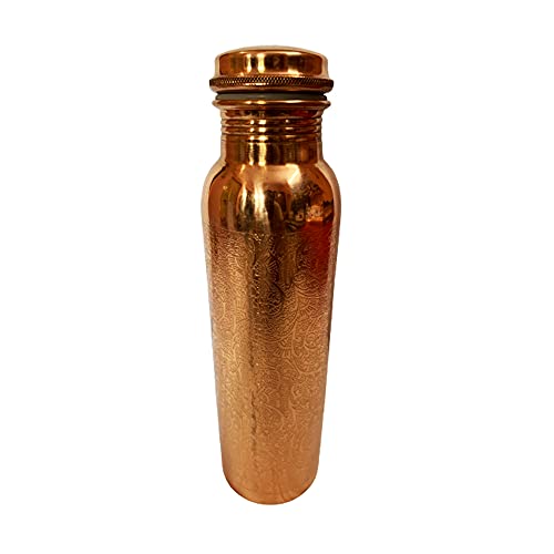 SAIRA’S 100% PURE COPPER WATER BOTTLE - LARGE 32 OZ - Boost Your Health - Huge Benefits - Handcrafted To Perfection - Keep Hydrated - Ayurvedic Water Bottle – Drink More Water - The Perfect way To Chill Water - Leak Proof Design - Perfect For Gift-Carved