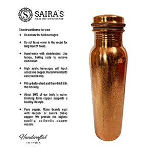 SAIRA’S 100% PURE COPPER WATER BOTTLE - LARGE 32 OZ - Boost Your Health - Huge Benefits - Handcrafted To Perfection - Keep Hydrated - Ayurvedic Water Bottle – Drink More Water - The Perfect way To Chill Water - Leak Proof Design - Perfect For Gift-Carved