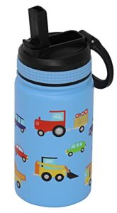 mira 12 oz kids insulated water bottle with straw lid for school - metal stainless steel vacuum insulated thermos flask - truck