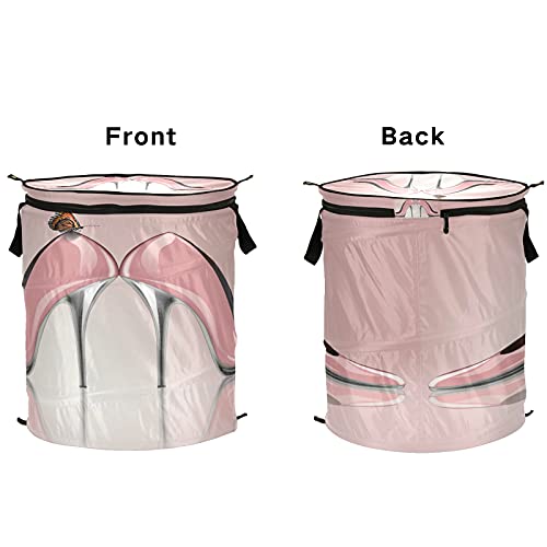 Pop Up Laundry Hamper Pink High Heel Butterfly Round Laundry Basket with Zipper Lid Clothes Hamper Collapsible Storage Bin Toy Organizer Basket