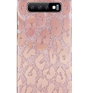 J.west Galaxy S10 Plus Case 6.4-inch, Luxury Saprkle Bling Glitter Leopard Print Design Soft Metallic Slim Protective Phone Cases for Women Girls TPU Silicone Cover Case for Samsung S10 Plus Rose Gold