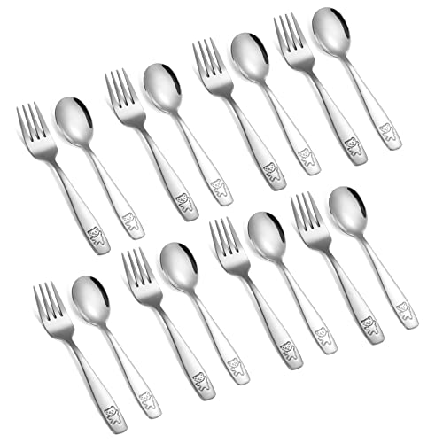 16 Pieces Kids Silverware Stainless Steel Kids Utensils Forks and Spoons, Metal Toddler Cutlery Set for Lunch Box, Childrens Safe Flatware Set, Dishwasher Safe