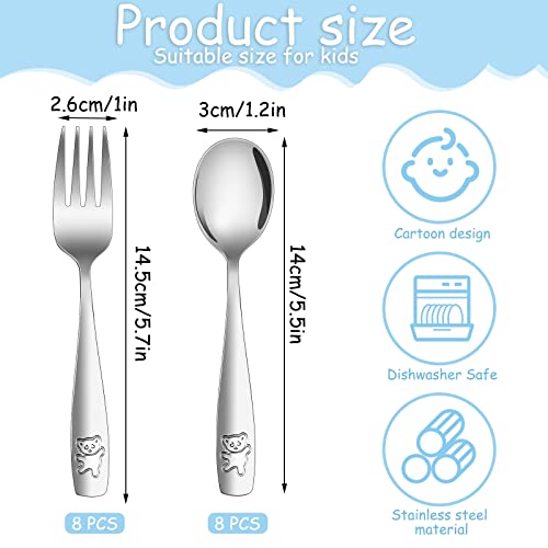 16 Pieces Kids Silverware Stainless Steel Kids Utensils Forks and Spoons, Metal Toddler Cutlery Set for Lunch Box, Childrens Safe Flatware Set, Dishwasher Safe