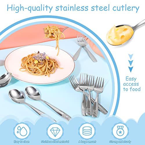 16 Pieces Kids Silverware Stainless Steel Kids Utensils Forks and Spoons, Metal Toddler Cutlery Set for Lunch Box, Childrens Safe Flatware Set, Dishwasher Safe