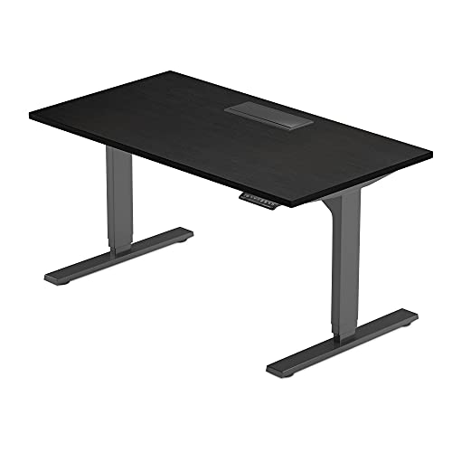 Progressive Desk Standing Desk 60x30. Dual Motor, 3 Stages Height Adjustable Stand up desks for Home Office, 60 inch -Ebony Oak, Black Frame