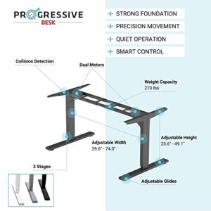 Progressive Desk Standing Desk 60x30. Dual Motor, 3 Stages Height Adjustable Stand up desks for Home Office, 60 inch -Ebony Oak, Black Frame