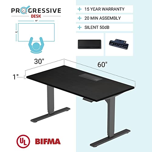 Progressive Desk Standing Desk 60x30. Dual Motor, 3 Stages Height Adjustable Stand up desks for Home Office, 60 inch -Ebony Oak, Black Frame