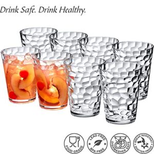 Amazing Abby - Iceberg - 16-Ounce Plastic Tumblers (Set of 8), Plastic Drinking Glasses, All-Clear High-Balls, Reusable Plastic Cups, Stackable, BPA-Free, Shatter-Proof, Dishwasher-Safe