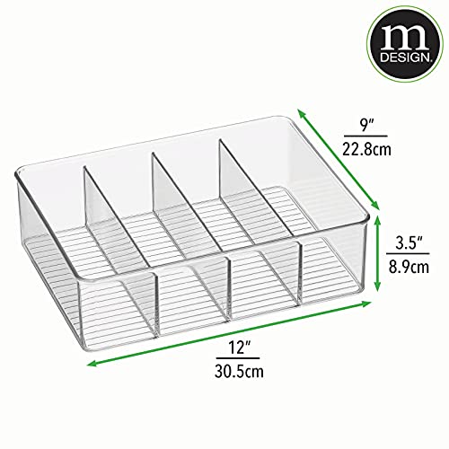 mDesign Plastic Stackable Tea Bag Storage Organizer Bin with 4 Divided Compartments - Holder for Kitchen Cabinet, Pantry, Countertop - Holds Sugar Packets, Coffee Pods, Ligne Collection, 4 Pack, Clear