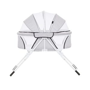 dream on me karley plus baby bassinet, lightweight compact portable bassinet, easy and quick fold with removable double canopy, breathable mesh design, storm grey