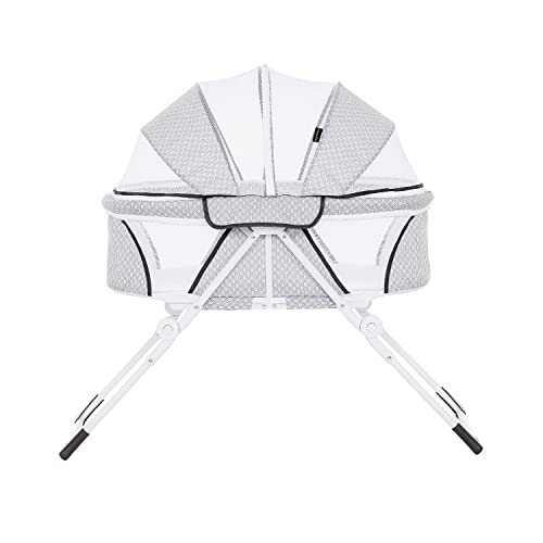 Dream On Me Karley Plus Baby Bassinet, Lightweight Compact Portable Bassinet, Easy and Quick Fold with Removable Double Canopy, Breathable Mesh Design, Storm Grey