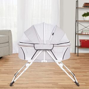 Dream On Me Karley Plus Baby Bassinet, Lightweight Compact Portable Bassinet, Easy and Quick Fold with Removable Double Canopy, Breathable Mesh Design, Storm Grey