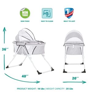 Dream On Me Karley Plus Baby Bassinet, Lightweight Compact Portable Bassinet, Easy and Quick Fold with Removable Double Canopy, Breathable Mesh Design, Storm Grey