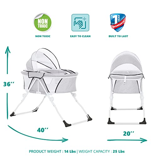 Dream On Me Karley Plus Baby Bassinet, Lightweight Compact Portable Bassinet, Easy and Quick Fold with Removable Double Canopy, Breathable Mesh Design, Storm Grey