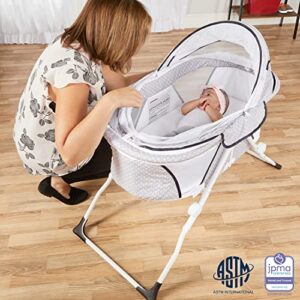 Dream On Me Karley Plus Baby Bassinet, Lightweight Compact Portable Bassinet, Easy and Quick Fold with Removable Double Canopy, Breathable Mesh Design, Storm Grey