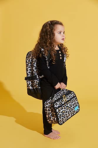 Posh Peanut Lunch Bag for Girls - Water Resistant and Insulated Lunchbag with Extra Storage and Name Tag Holder (Lana Leopard)