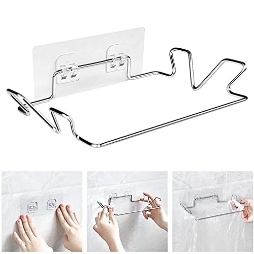 DETTELIN Wall-Mounted Trash Bag Holder, Non-Trace Stainless Steel Garbage Plastic Bags Holder Rack for Kitchen Cabinets Doors Cupboards -1pcs