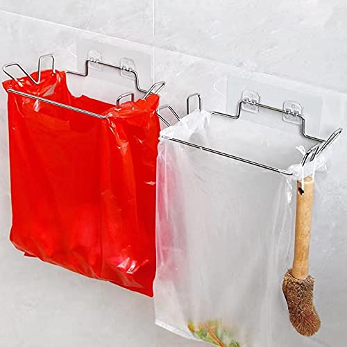 DETTELIN Wall-Mounted Trash Bag Holder, Non-Trace Stainless Steel Garbage Plastic Bags Holder Rack for Kitchen Cabinets Doors Cupboards -1pcs