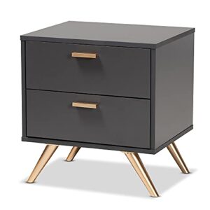 Baxton Studio Kelson Nightstand, Dark Grey/Gold