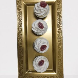 Yumchikel-Decorative Plastic Serving Tray & Platter Set (4pk)-Gold & lace Rim Disposable Serving Trays & Platters for Food - Weddings, Upscale Parties, Dessert Table, Cupcake Display - 14"x7.5" inches