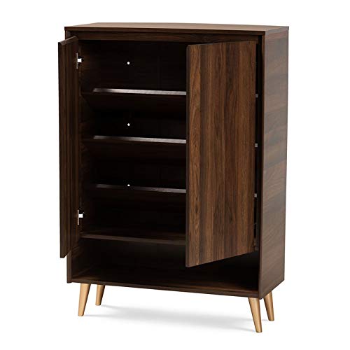 BOWERY HILL Brown and Gold Wood 2-Door Entryway Shoe Storage Cabinet