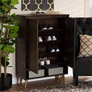 BOWERY HILL Brown and Gold Wood 2-Door Entryway Shoe Storage Cabinet