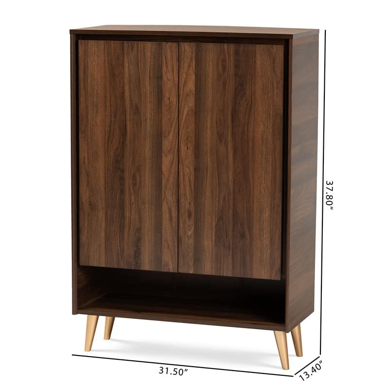 BOWERY HILL Brown and Gold Wood 2-Door Entryway Shoe Storage Cabinet