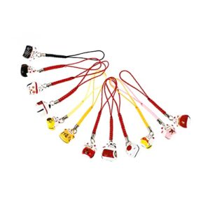 hemobllo 12pcs lucky cat car keyring phone charm cellphone strap pendant hanging ornaments adorable bells hanging decor ( random color )