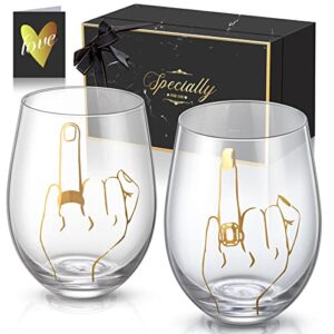 gemtend engagement gifts for couples, ring finger wine glass, bride and groom gifts, funny wedding gifts for couple, just married gift, mr and mrs, newlywed, anniversary, bridal shower gifts