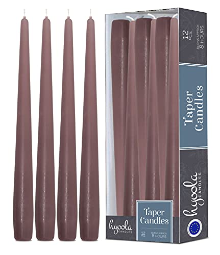 Hyoola Tall Taper Candles - 10 Inch Mauve Pink Unscented Dripless Taper Candles - 8 Hour Burn Time - 12 Pack