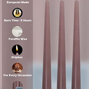 Hyoola Tall Taper Candles - 10 Inch Mauve Pink Unscented Dripless Taper Candles - 8 Hour Burn Time - 12 Pack