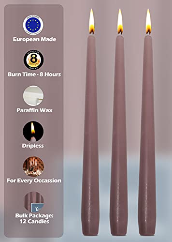 Hyoola Tall Taper Candles - 10 Inch Mauve Pink Unscented Dripless Taper Candles - 8 Hour Burn Time - 12 Pack