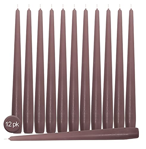 Hyoola Tall Taper Candles - 10 Inch Mauve Pink Unscented Dripless Taper Candles - 8 Hour Burn Time - 12 Pack