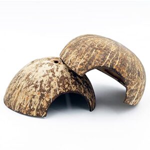 mr.peter 2 pcs. natural coconut shells for reptile safe hideout, hermit crabs hut, lizard shell hut, spider, gecko hids, snake hides, large aquarium cave, betta fish hide cave, leopard gecko tank