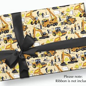 Construction Party Gift Wrapping Paper - Folded Flat 30 x 20 Inch (3 Sheets)