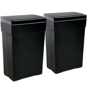 kitchen trash can 2 pack 13 gallon automatic trash cans stainless steel trash can bathroom touch free trash can anti-fingerprint trash can for bathroom, powder room, bedroom,black