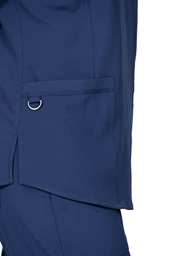 Womens Scrub Set Mock Wrap & Jogger Pants 7 Pocket 4-Way Stretch for Nurse Dentist Elements Select ES2956 (Navy, Small)