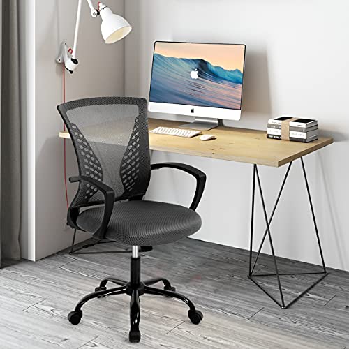 Home Office Chair Mesh Computer Chair Executive Mid Back Ergonomic Adjustable Desk Chair with Lumbar Armrest Support Modern Rolling Swivel Chair for Women&Men Adult