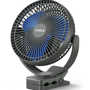 xasla 10000mAh Portable Rechargeable Clip on Fan, 8 inch Battery Operated Fan, 24 Hours Work Time, 4 Speeds Personal Fan, Ideal for Outdoor Camping Golf Cart Home Office Blue