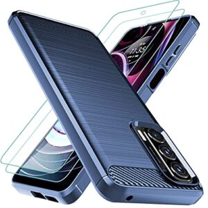 osophter for moto edge 2021 case,moto edge 5g uw case with 2pcs screen protector shock-absorption flexible tpu rubber protective cell phone cover for motorola moto edge(2021)(navy blue)