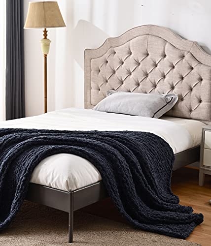 DIRUNEN Chunky Knit Luxury Throw Blanket Large Cable Knitted Premium Soft Cozy Chenille Bulky Blankets for Cuddling up in Bed, on The Couch or Sofa (Dark Gray-Silver Ribbon) 59"×79"