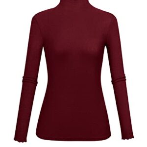 Turtleneck Long Sleeve for Women Work Lettuce Trim Y2k Clothing Under Scrub Shirts Red Small