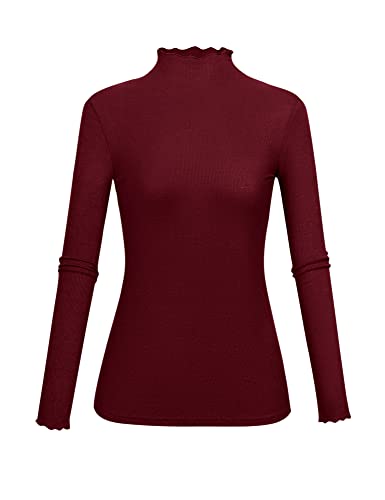 Turtleneck Long Sleeve for Women Work Lettuce Trim Y2k Clothing Under Scrub Shirts Red Small