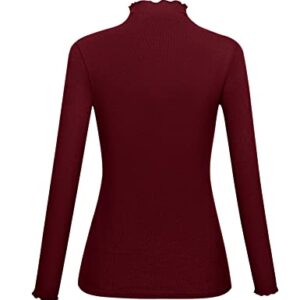 Turtleneck Long Sleeve for Women Work Lettuce Trim Y2k Clothing Under Scrub Shirts Red Small