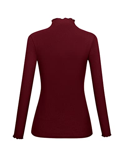 Turtleneck Long Sleeve for Women Work Lettuce Trim Y2k Clothing Under Scrub Shirts Red Small