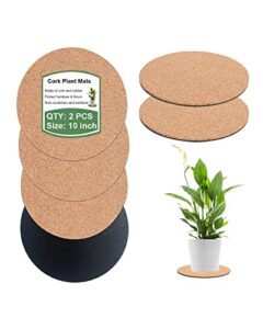 10 inch cork plant mat - 2 pcs large cork plant coasters for house plant, indoor and outdoor flower pots, cork coasters for drinks diy craft